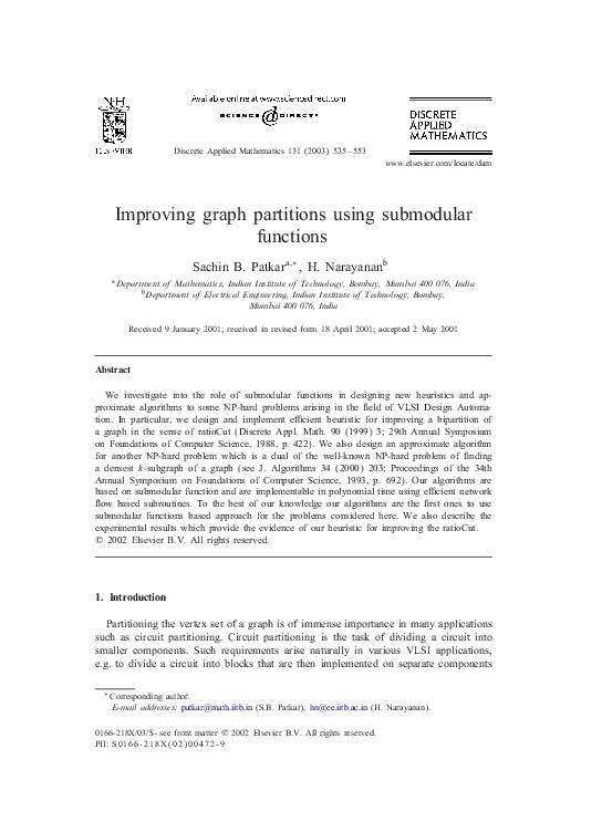 Pdf Improving Graph Partitions Using Submodular Functions