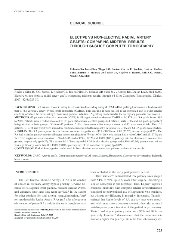 (PDF) Elective vs non-elective radial artery grafts: comparing midterm results through 64Slice ...