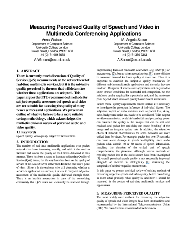 (PDF) Measuring perceived quality of speech and video in multimedia ...