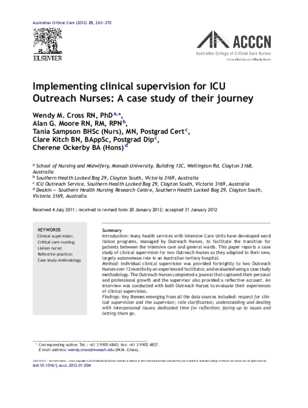 (PDF) Implementing clinical supervision for ICU Outreach Nurses: A case ...