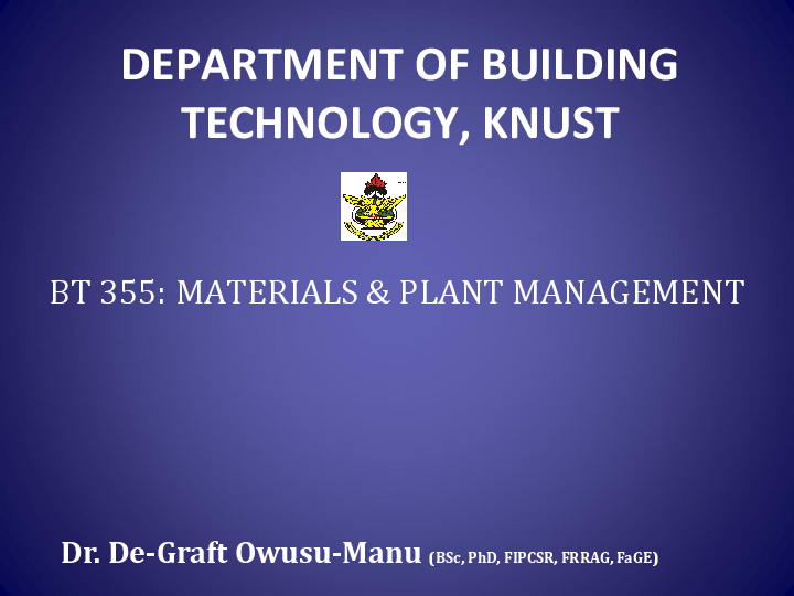 (PDF) DEPARTMENT OF BUILDING TECHNOLOGY, KNUST