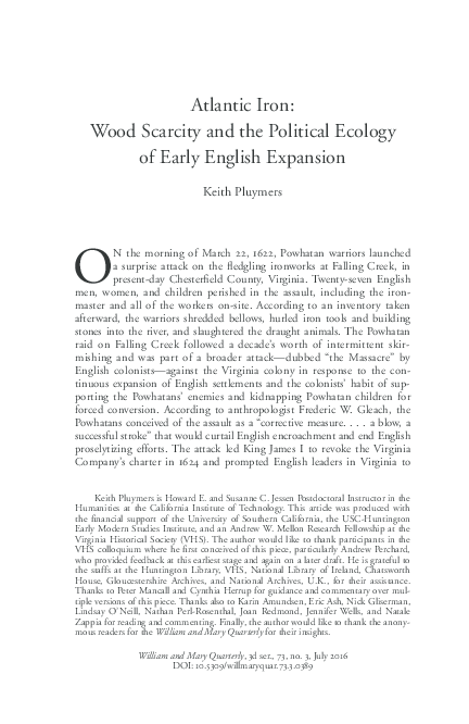 (PDF) Atlantic Iron: Wood Scarcity and the Political Ecology of Early ...