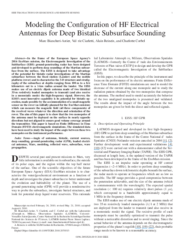 (PDF) Modeling the Configuration of HF Electrical Antennas for Deep Bistatic Subsurface Sounding