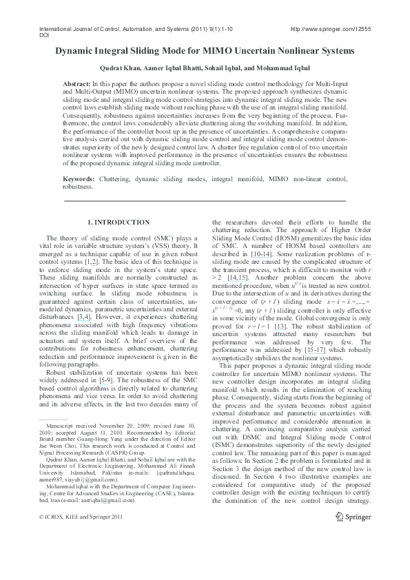 (PDF) Dynamic integral sliding mode for MIMO uncertain nonlinear systems