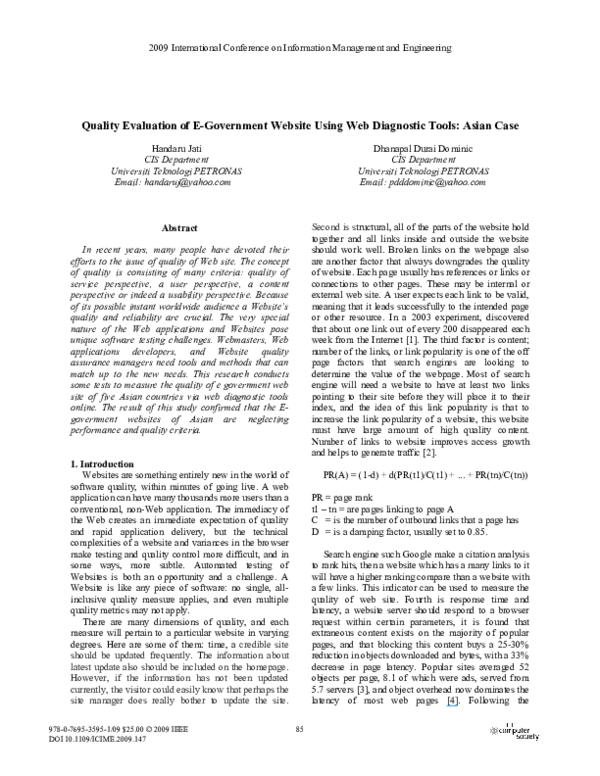 (PDF) Quality Evaluation of E-government Website Using Web Diagnostic ...