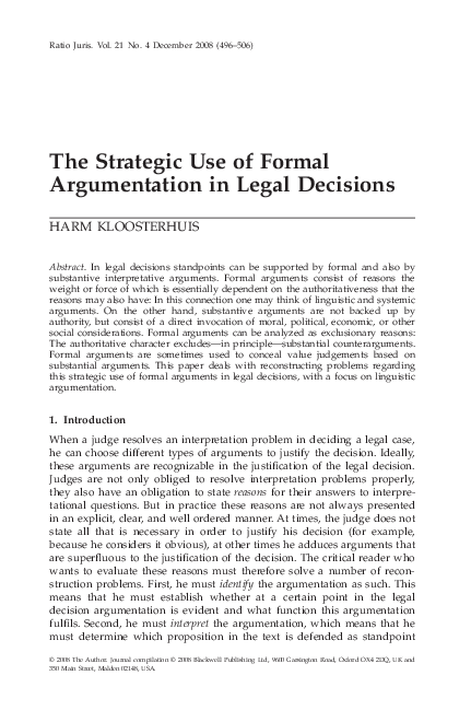 Pdf The Strategic Use Of Formal Argumentation In Legal Decisions