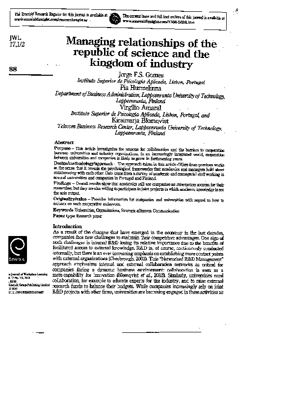 (PDF) Managing relationships of the republic of science and the kingdom ...