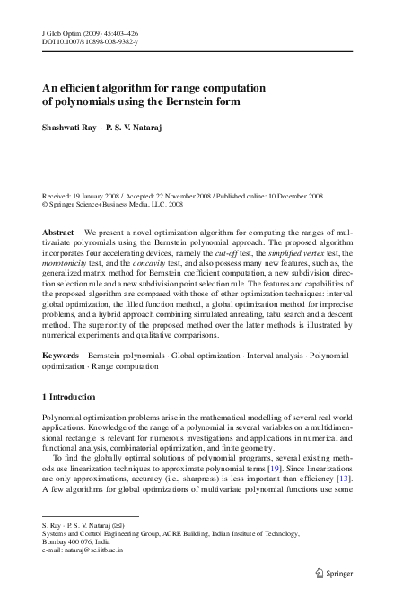 (PDF) An efficient algorithm for range computation of polynomials using the Bernstein form