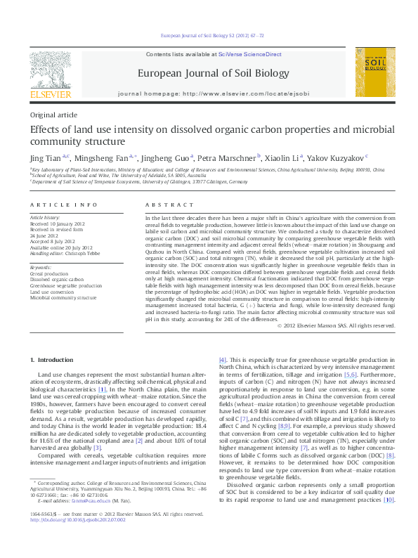 (PDF) Effects of land use intensity on dissolved organic carbon properties and microbial ...