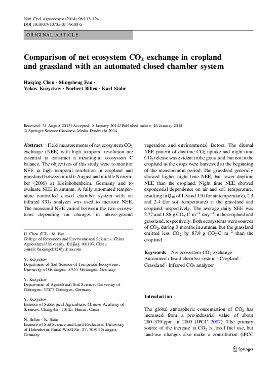 (PDF) Comparison of net ecosystem CO2 exchange in cropland and grassland with an automated ...