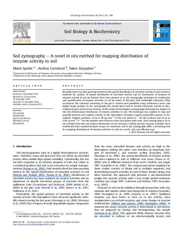 (PDF) Soil zymography – A novel in situ method for mapping distribution of enzyme activity in soil