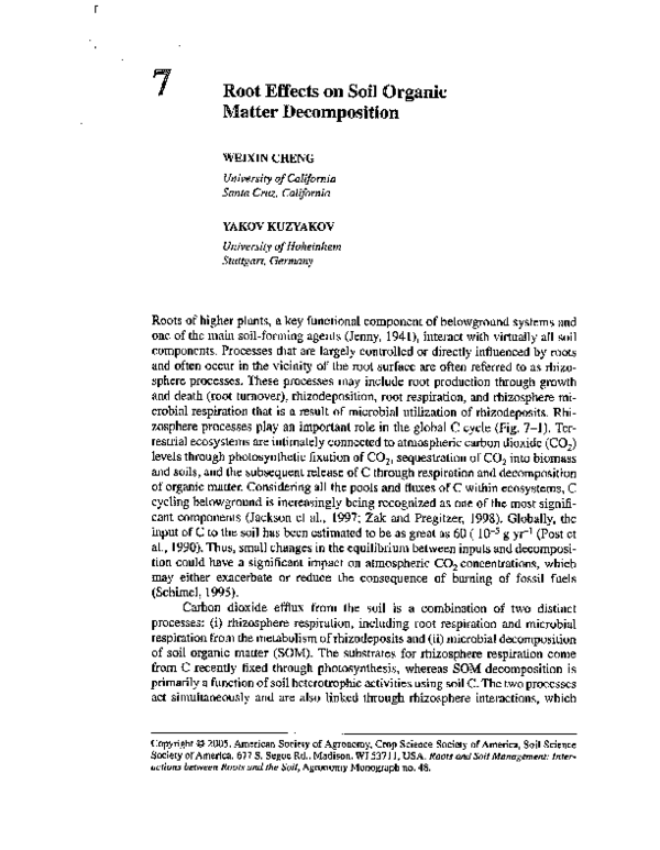 (PDF) Root Effects on Soil Organic Matter Decomposition | Yakov Kuzyakov - Academia.edu
