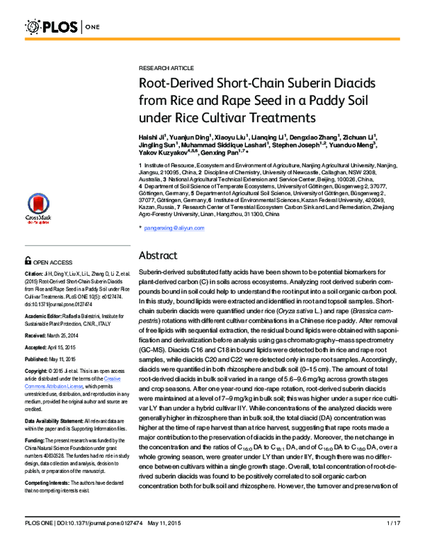 (PDF) Root-Derived Short-Chain Suberin Diacids from Rice and Rape Seed ...
