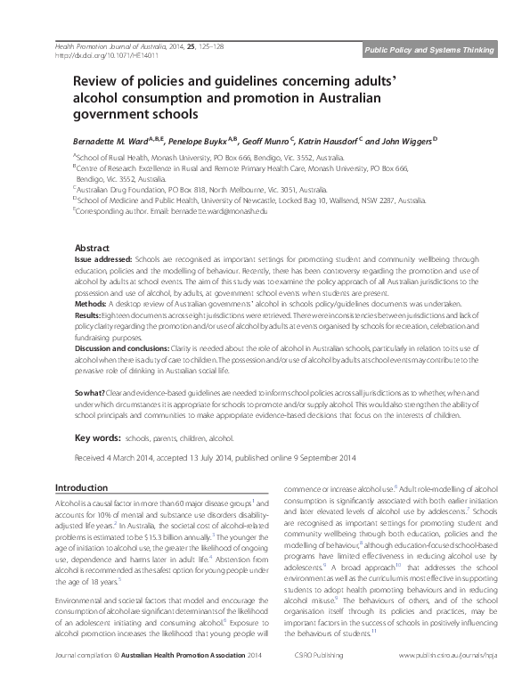 (PDF) Review of policies and guidelines concerning adults' alcohol ...