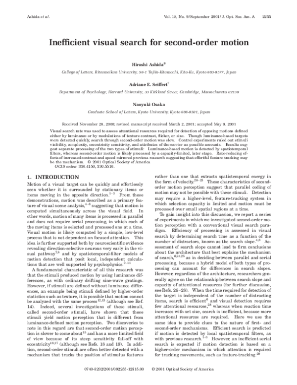 (PDF) Inefficient visual search for second-order motion