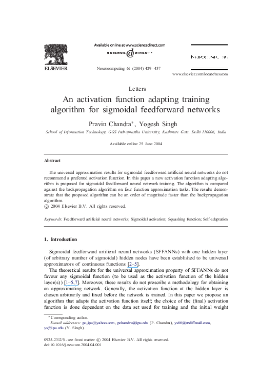 (PDF) An activation function adapting training algorithm for sigmoidal feedforward networks