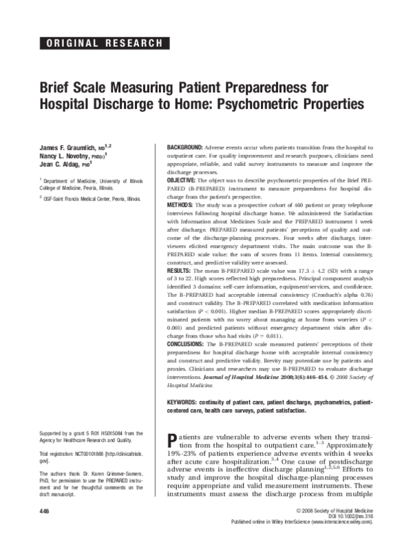 (PDF) Brief scale measuring patient preparedness for hospital discharge ...