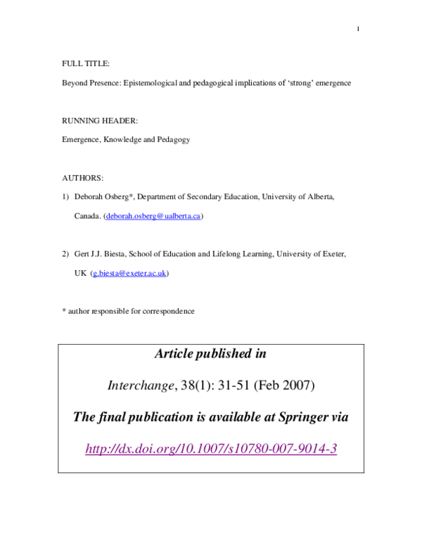 (PDF) Beyond Presence: Epistemological and Pedagogical Implications of ...