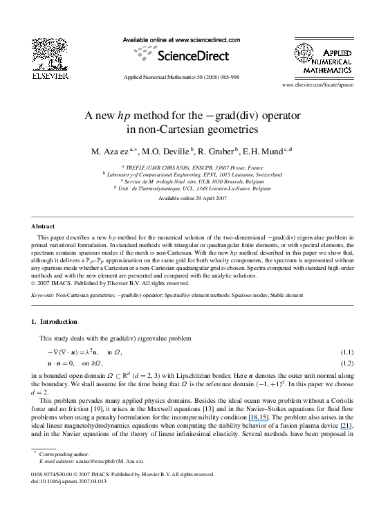 (PDF) A new hp method for the − grad ( div ) operator in non-Cartesian ...