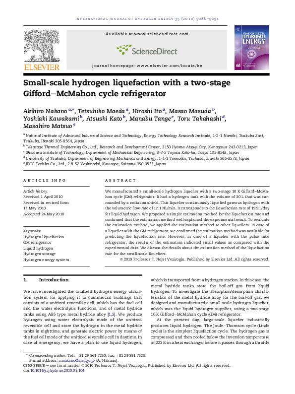 (PDF) Small-scale hydrogen liquefaction with a two-stage Gifford ...