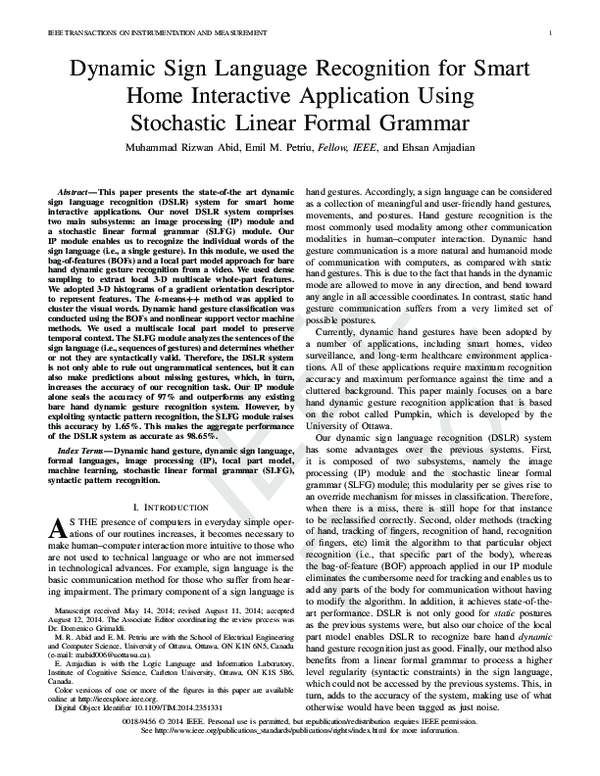 (PDF) Dynamic Sign Language Recognition for Smart Home Interactive Application Using Stochastic ...