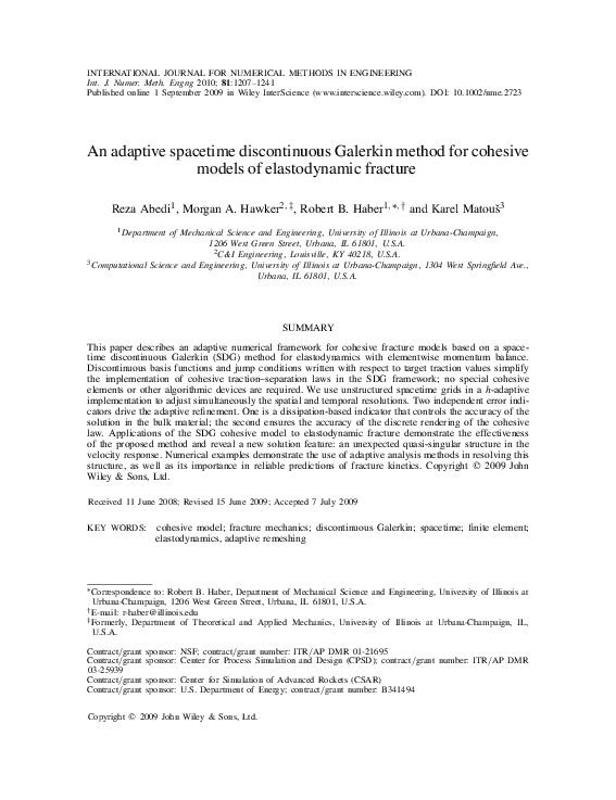 (PDF) An adaptive spacetime discontinuous Galerkin method for cohesive models of elastodynamic ...