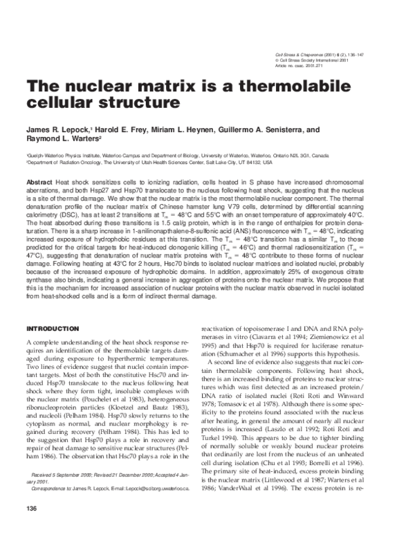 (PDF) The nuclear matrix is a thermolabile cellular structure