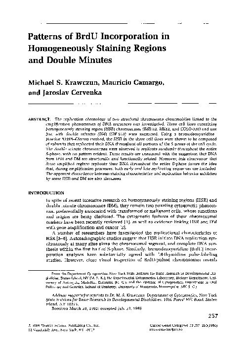 (PDF) Patterns of BrdU incorporation in homogeneously staining regions ...