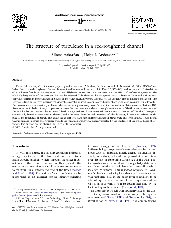 (PDF) The structure of turbulence in a rod-roughened channel