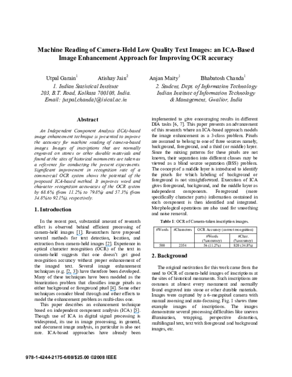(PDF) Machine reading of camera-held low quality text images: An ICA ...