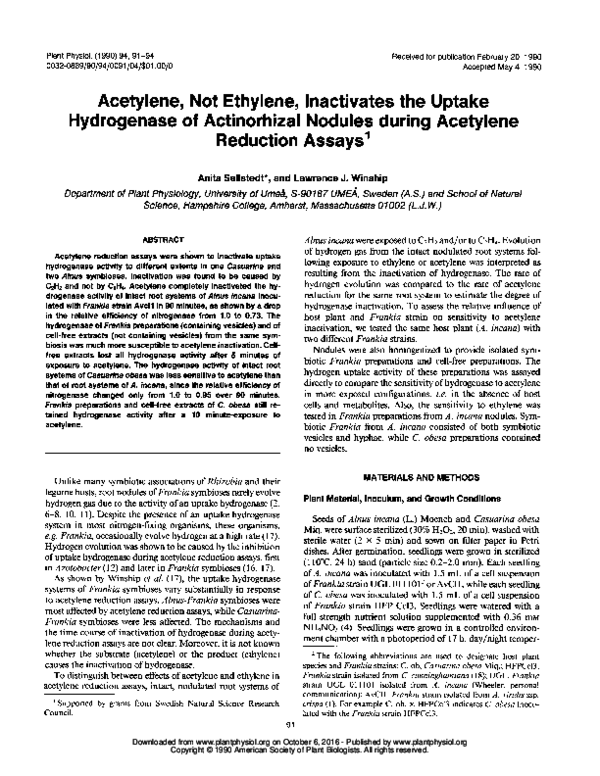 (PDF) Acetylene, Not Ethylene, Inactivates the Uptake Hydrogenase of ...