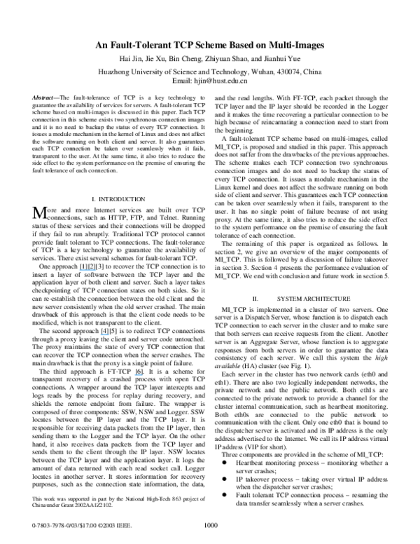 Pdf A Fault Tolerant Tcp Scheme Based On Multi Images