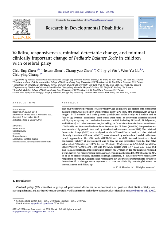 (PDF) Validity, responsiveness, minimal detectable change, and minimal clinically important ...