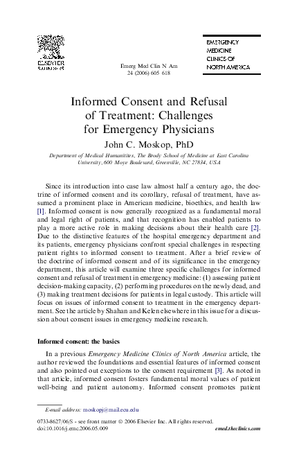 (PDF) Informed Consent and Refusal of Treatment: Challenges for ...