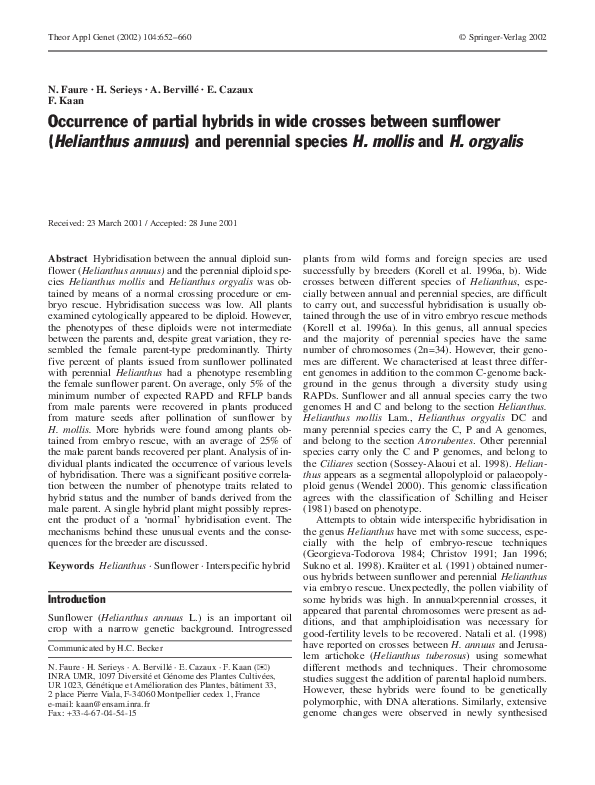 (PDF) Occurrence of partial hybrids in wide crosses between sunflower ...