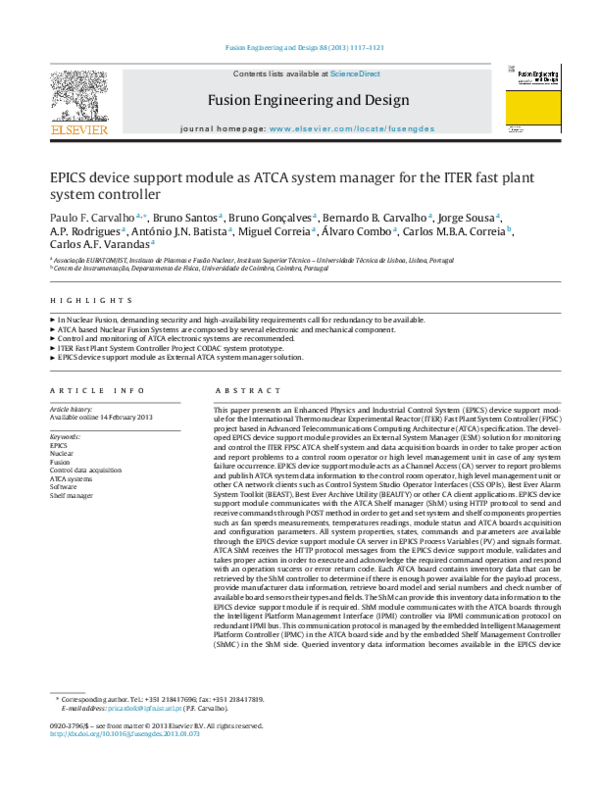 (PDF) EPICS device support module as ATCA system manager for the ITER fast plant system controller