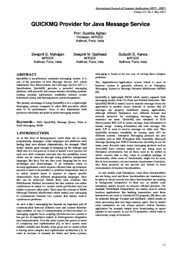 (PDF) QuickMQ Provider for Java Message Service