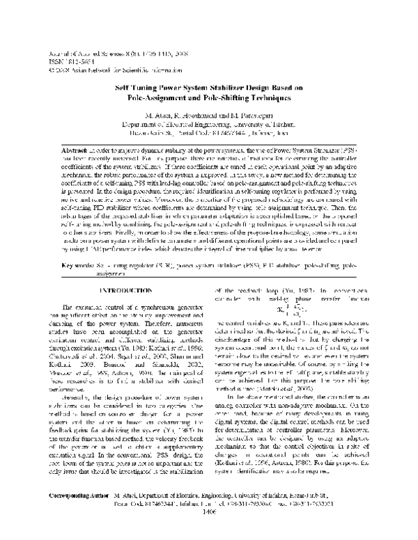 (PDF) Self-Tuning Power System Stabilizer Design Based on Pole-Assignment and Pole-Shifting ...