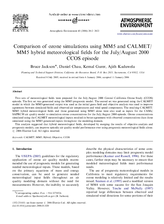(PDF) Comparison of ozone simulations using MM5 and CALMET/MM5 hybrid ...