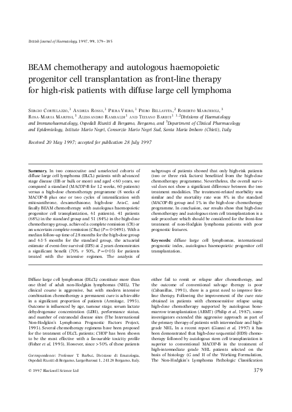 (PDF) BEAM chemotherapy and autologous haemopoietic progenitor cell ...