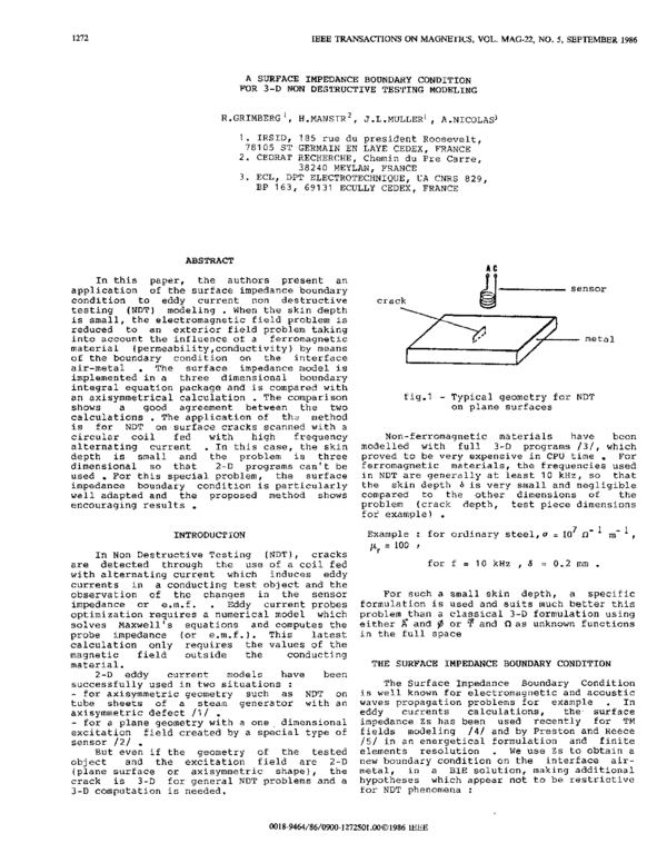 Pdf A Surface Impedance Boundary Condition For 3 D Non Destructive Testing Modeling