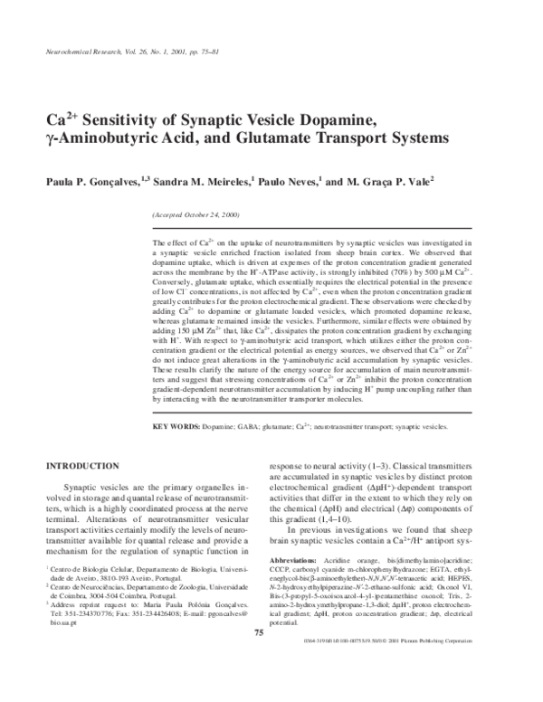 (PDF) Ca2+ sensitivity of synaptic vesicle dopamine, γ-aminobutyric acid, and glutamate ...