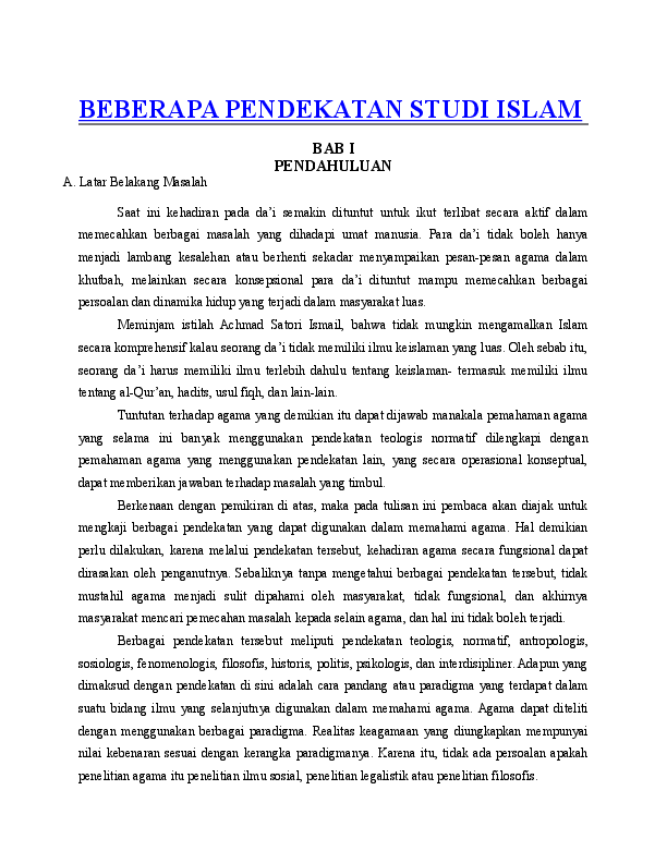 (DOC) BEBERAPA PENDEKATAN STUDI ISLAM