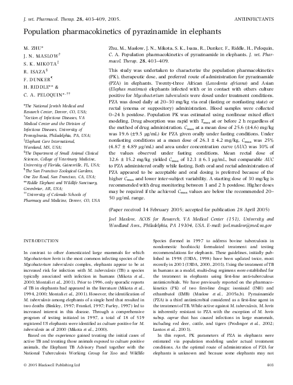 (PDF) Population pharmacokinetics of pyrazinamide in elephants