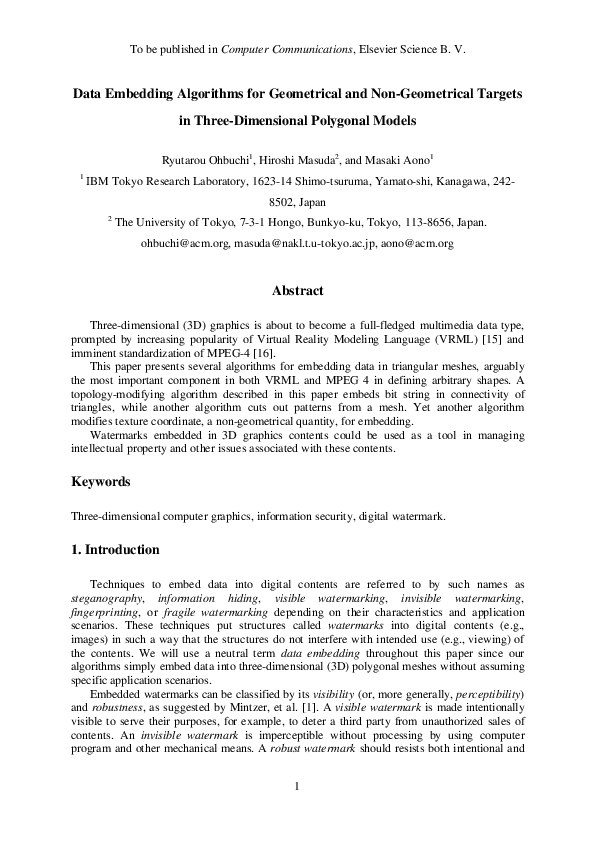 (PDF) Data embedding algorithms for geometrical and non-geometrical targets in three-dimensional ...