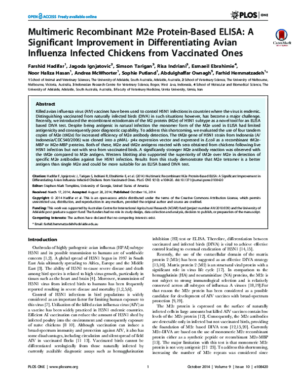 (PDF) Multimeric Recombinant M2e Protein-Based ELISA: A Significant ...