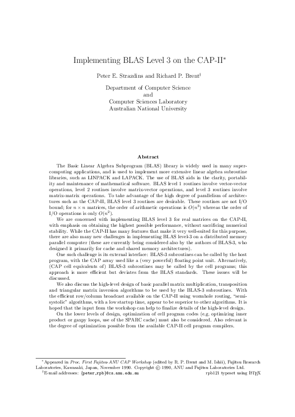 (PDF) Implementing BLAS level 3 on the CAP-II