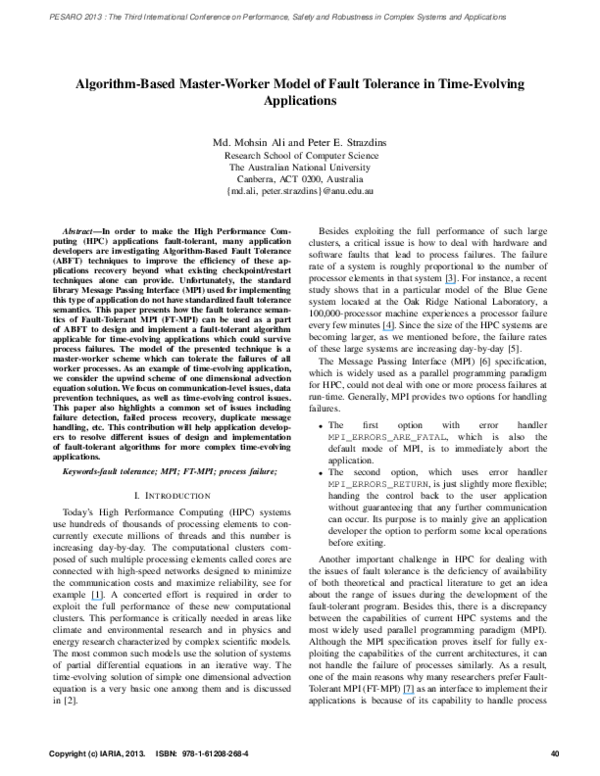 (PDF) Algorithm-Based Master-Worker Model of Fault Tolerance in Time-Evolving Applications