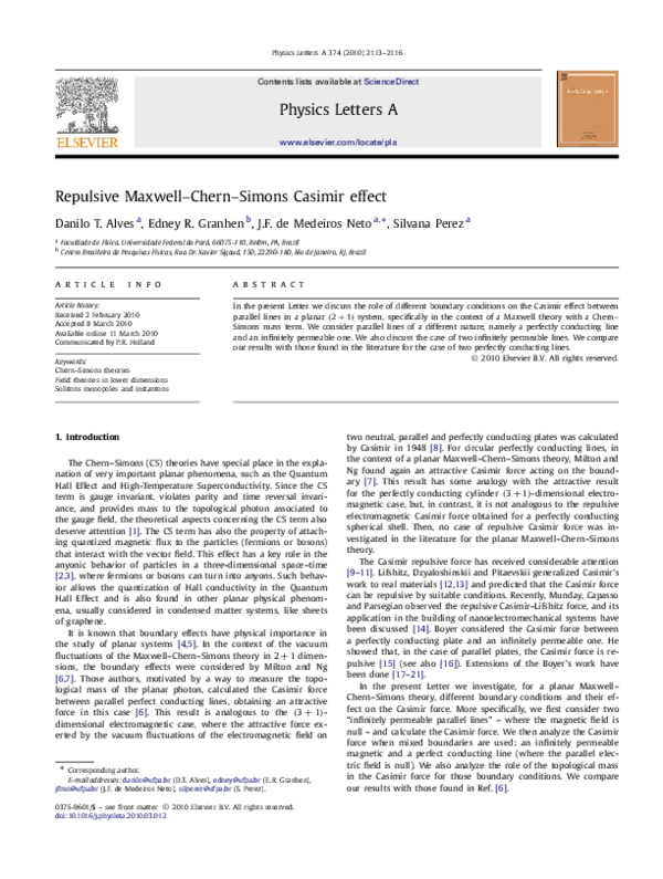(PDF) Repulsive Maxwell–Chern–Simons Casimir effect