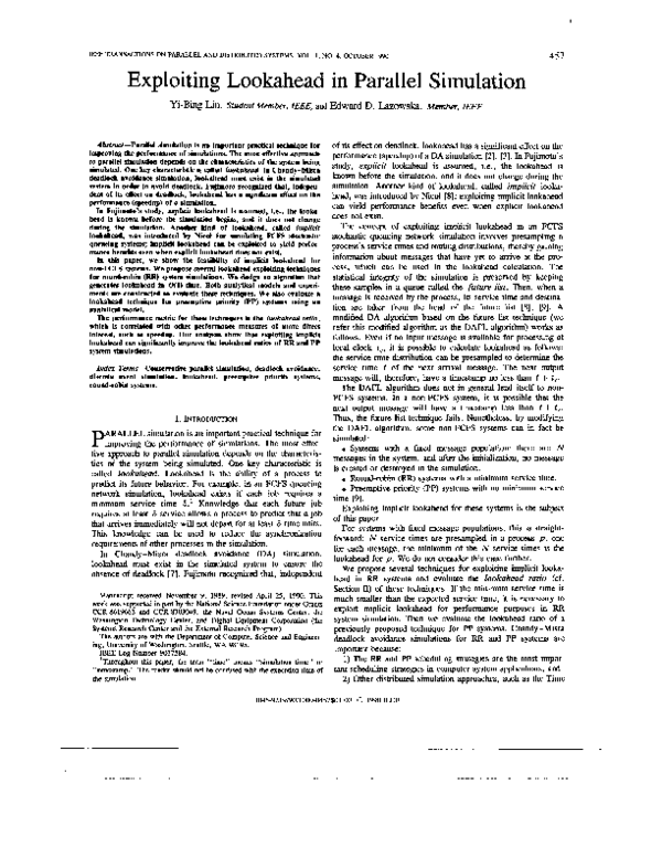 (PDF) Exploiting lookahead in parallel simulation | Ed Lazowska - Academia.edu